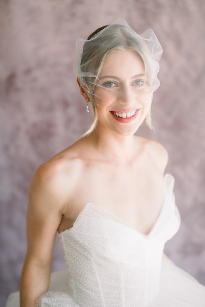 Birdcage veil - Tulle bandeau birdcage veil with dew drops – Tessa Kim