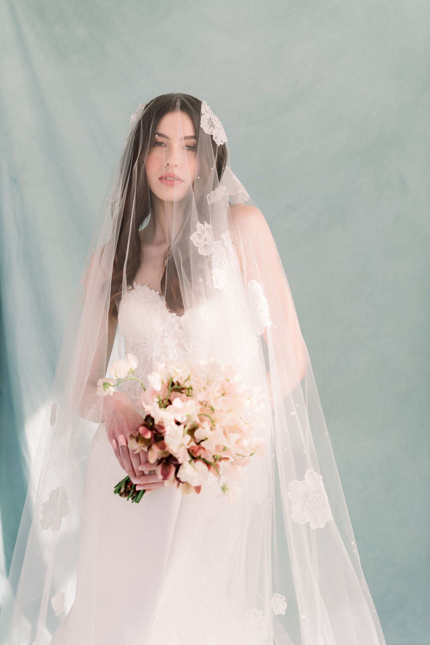 Drop veil - Bridal veil with lace and dew drop accents – Tessa Kim