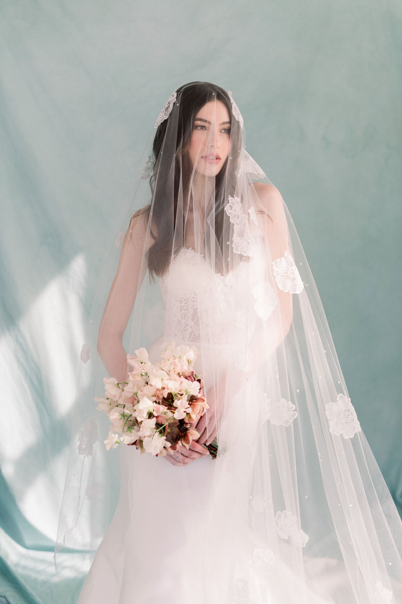 Drop veil - Bridal veil with lace and dew drop accents – Tessa Kim